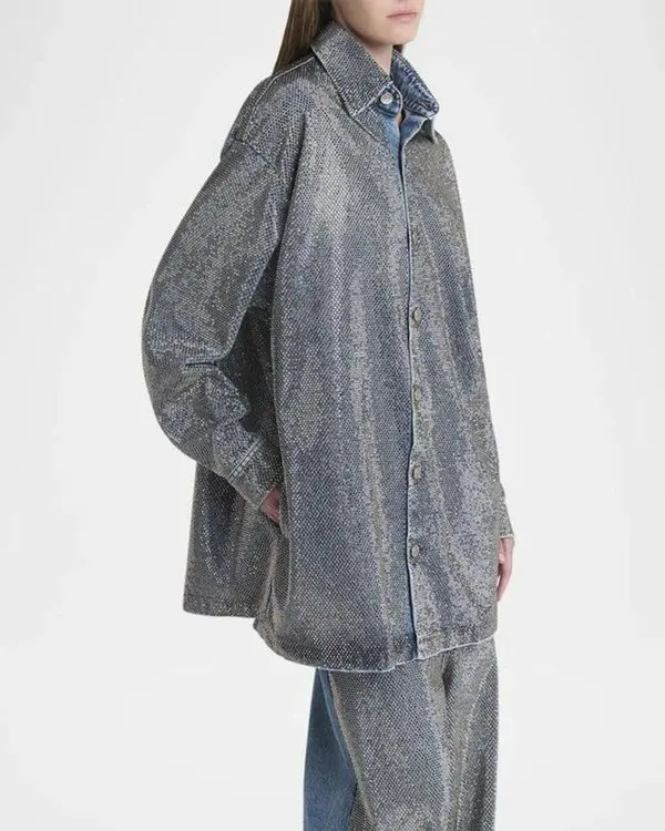 Stella McCartney Crystal Hotfix Denim Overshirt - Vint Bl Denim