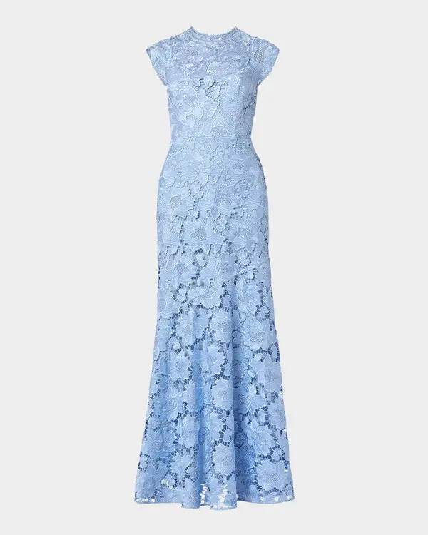 Shoshanna Raven Floral Lace Gown Vista Blue Editorialist