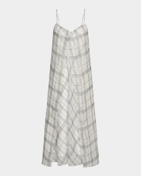 Vince Sleeveless Plaid Midi Dress Off Whitegrey 30% Off