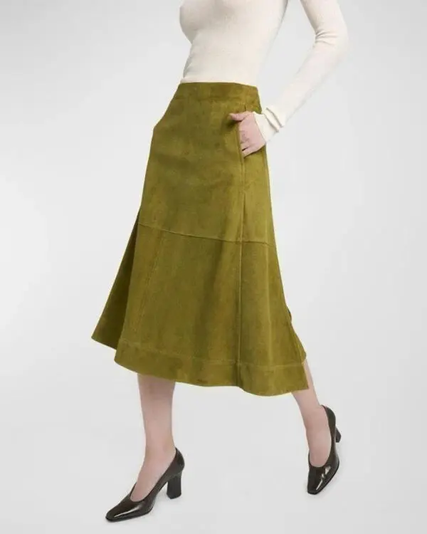 Bottega Veneta Paneled Suede Knee-length Skirt - Biancomult