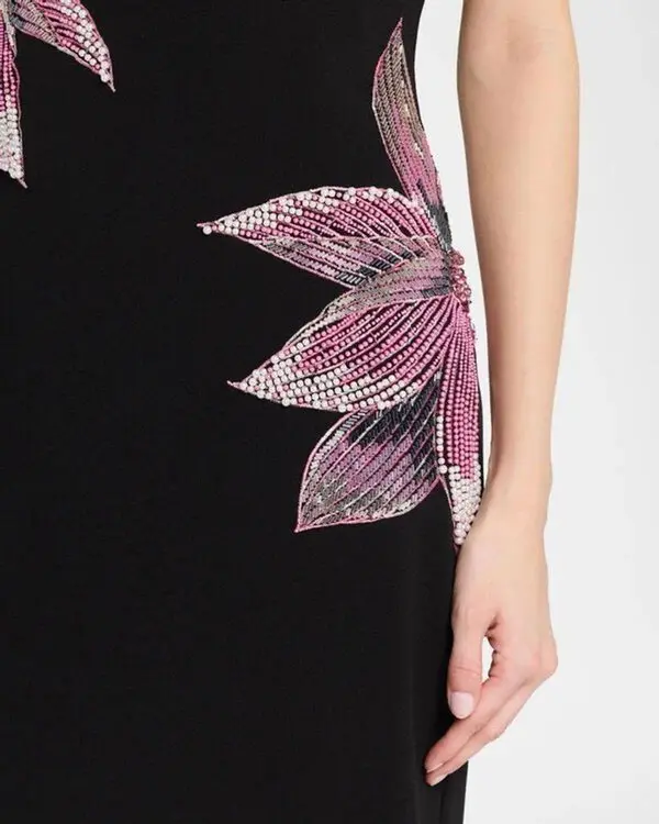Aidan Mattox Strapless Floral Beaded Column Gown - Black