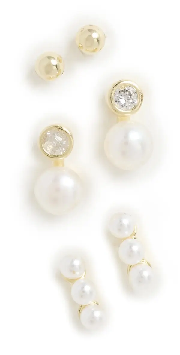 BY ADINA EDEN Cubic Zirconia And Pearl Stud Earrings Set - Gold