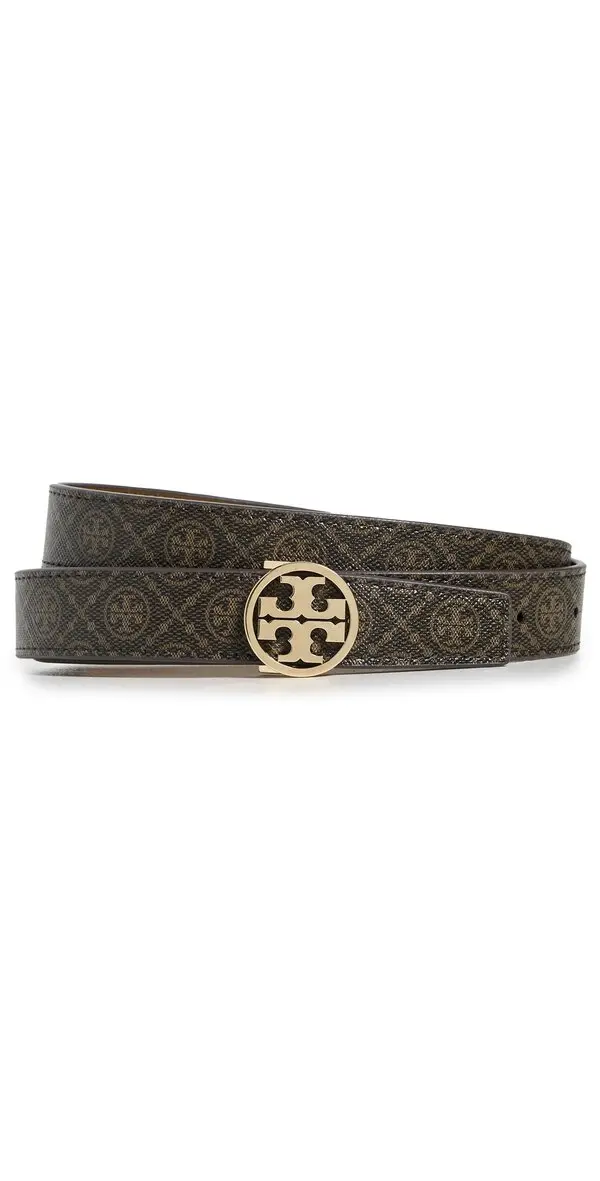 Tory Burch T Monogram Coated Canvas Miller Belt - French Press/gold