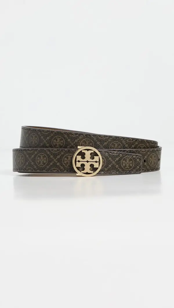 Tory Burch T Monogram Coated Canvas Miller Belt - French Press/gold