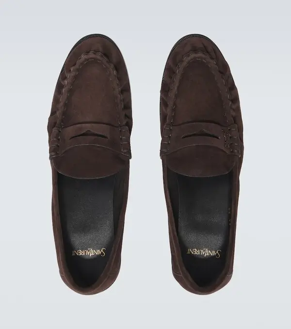Saint Laurent Le Loafer Suede Penny Loafers - Brown