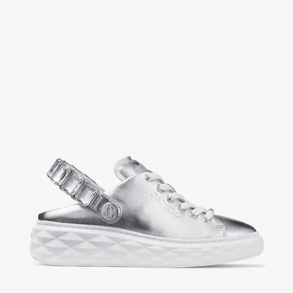 JIMMY CHOO Diamond Sling Silver Metallic Leather Slipper Trainers