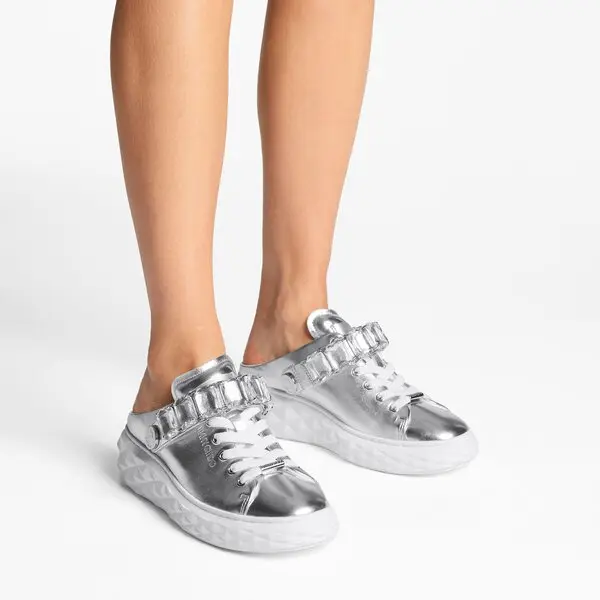JIMMY CHOO Diamond Sling Silver Metallic Leather Slipper Trainers