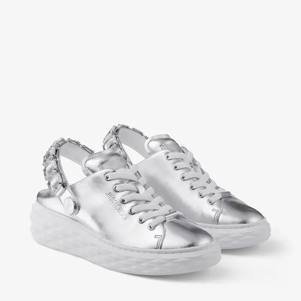 JIMMY CHOO Diamond Sling Silver Metallic Leather Slipper Trainers