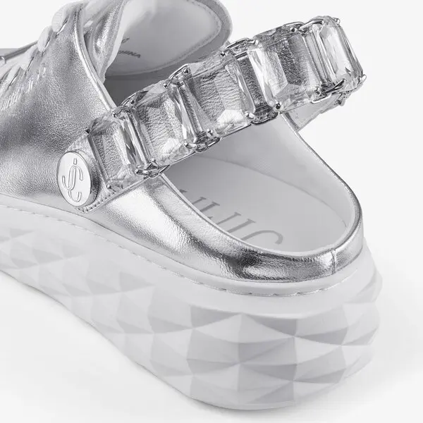 JIMMY CHOO Diamond Sling Silver Metallic Leather Slipper Trainers