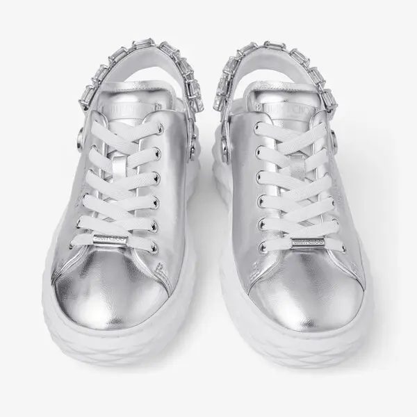 JIMMY CHOO Diamond Sling Silver Metallic Leather Slipper Trainers