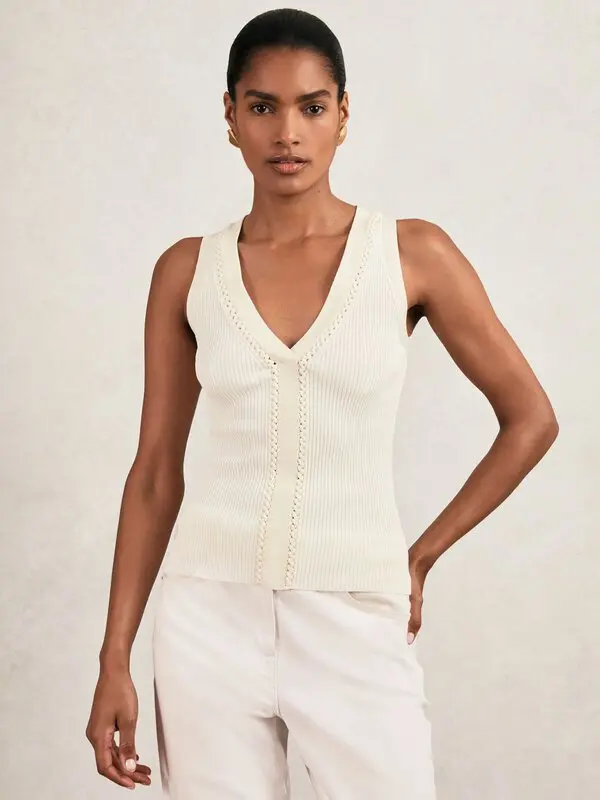 REISS Lanette Craft-stitch Rib-knit Vest - Ivory/ecru