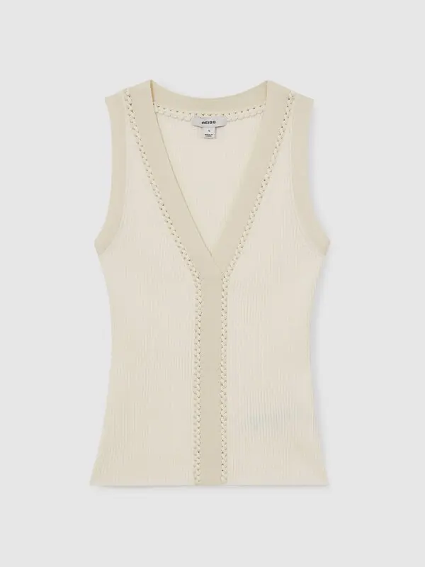 REISS Lanette Craft-stitch Rib-knit Vest - Ivory/ecru