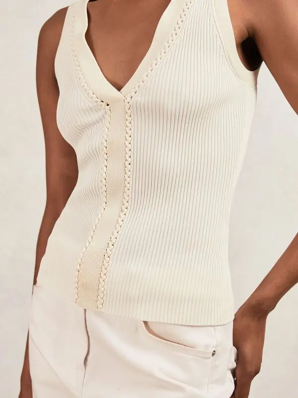 REISS Lanette Craft-stitch Rib-knit Vest - Ivory/ecru
