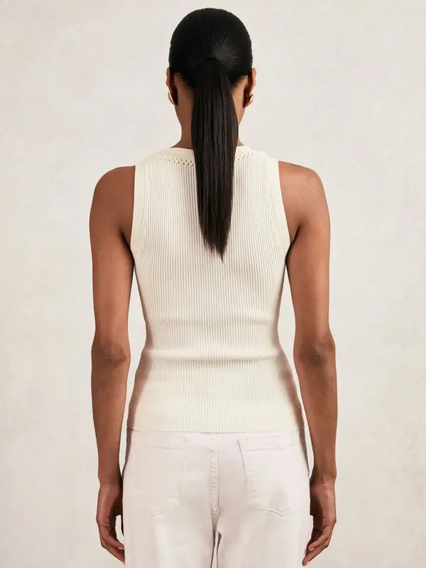 REISS Lanette Craft-stitch Rib-knit Vest - Ivory/ecru