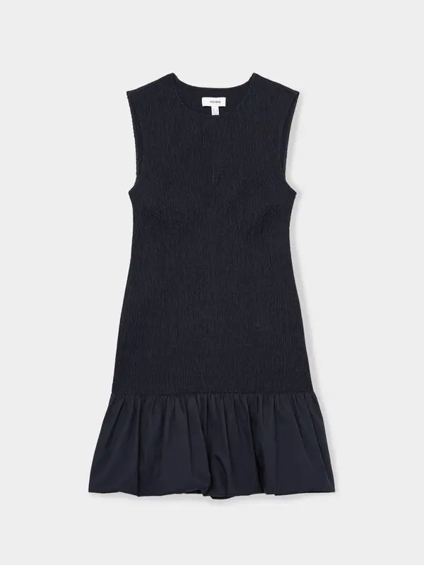 REISS Belinda Cotton Shirred Mini Dress Bubble Hem