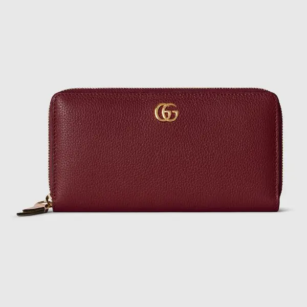 Gucci Bi-color Gg Marmont Zip Around Wallet Leather - Bordeaux