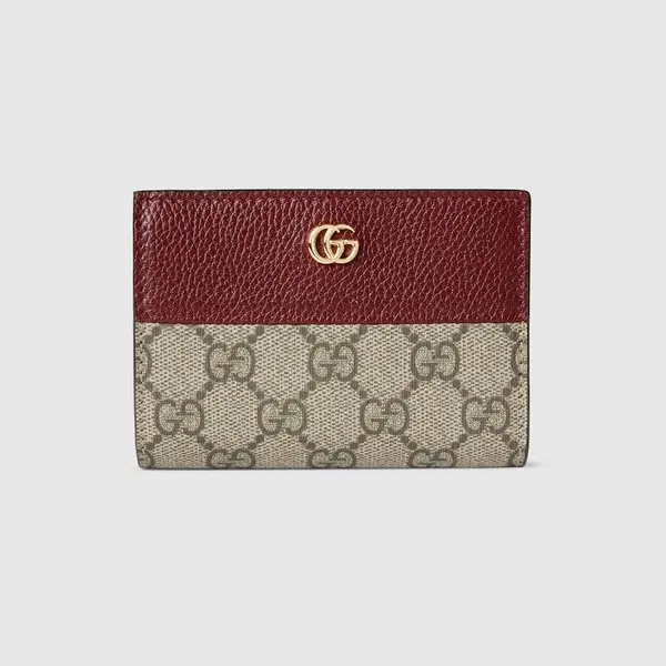 Gucci Bi-color Gg Marmont Small Wallet Leather - Bordeaux