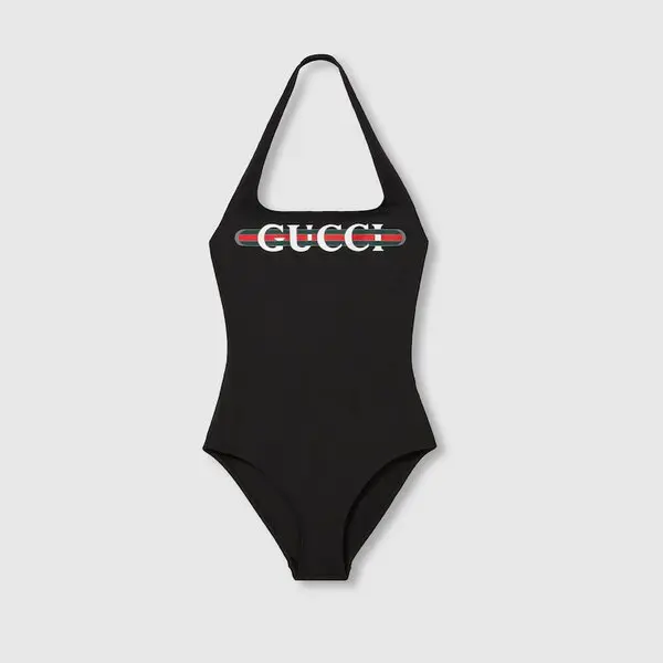 Gucci Sparkling Jersey Swimsuit With Web Print - Black