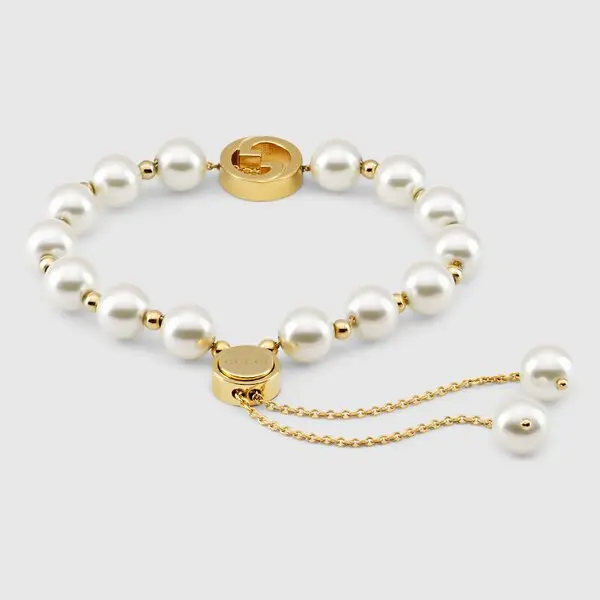 Gucci Interlocking G Pearl Bracelet - Gold-toned Metal
