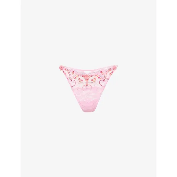 Lounge Gardenia Embroidered Mesh Thong - Pink