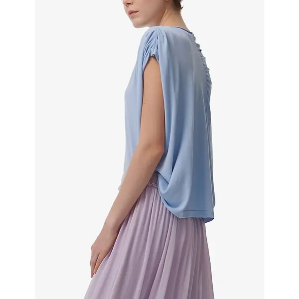 LEEM Pleated-shoulder Draped Jersey Top