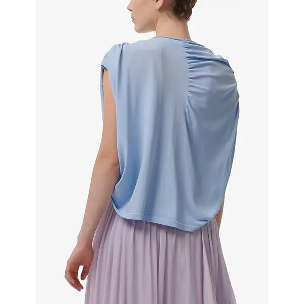 LEEM Pleated-shoulder Draped Jersey Top