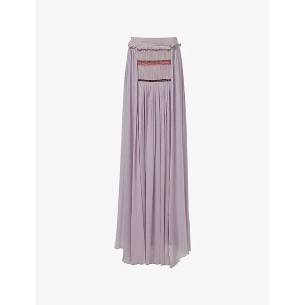 LEEM Contrast-embroidered Woven Maxi Skirt