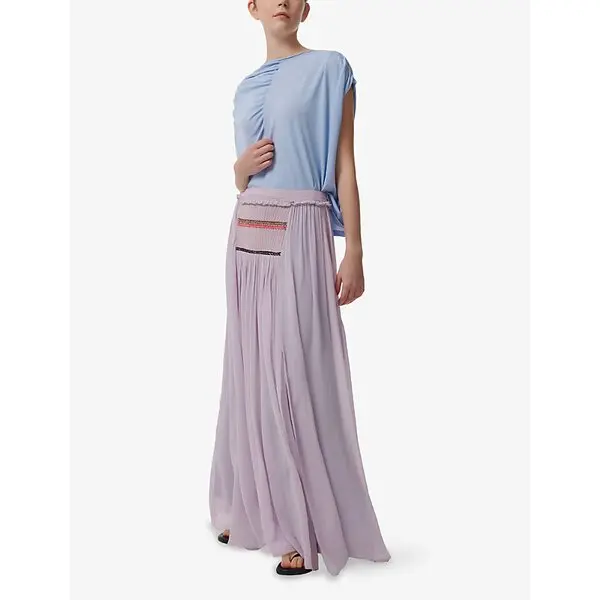 LEEM Contrast-embroidered Woven Maxi Skirt