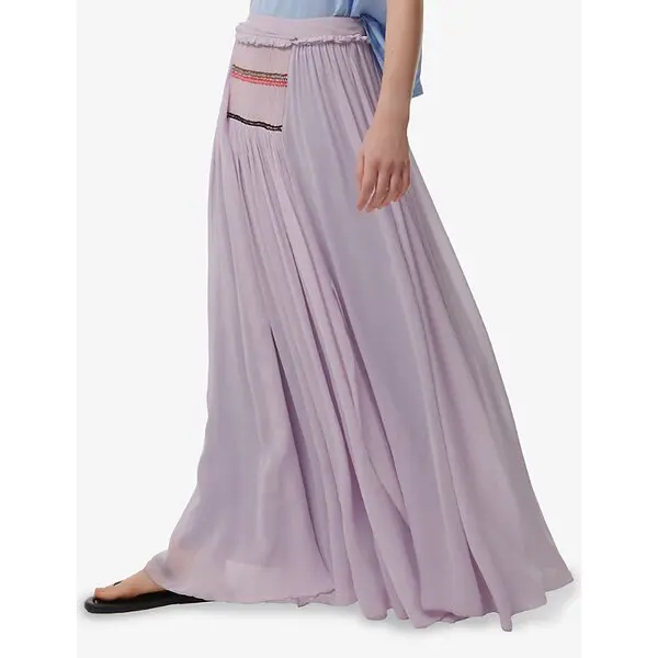 LEEM Contrast-embroidered Woven Maxi Skirt