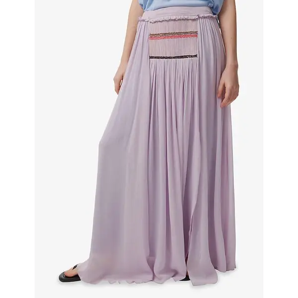 LEEM Contrast-embroidered Woven Maxi Skirt