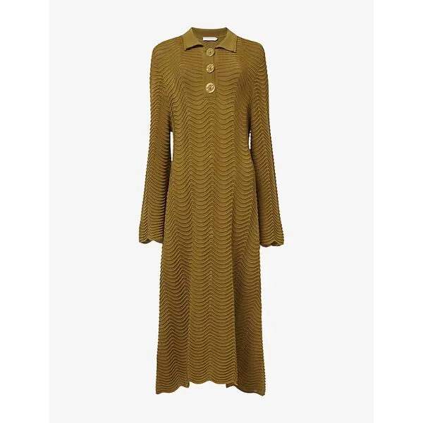 LEEM Scalloped-trim Button-neck Knitted Kaftan