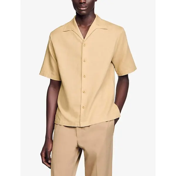 Sandro Short-sleeved Cotton And Linen Shirt - Naturels