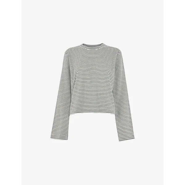 Whistles Stripe Cropped Long-sleeve Cotton-jersey T-shirt