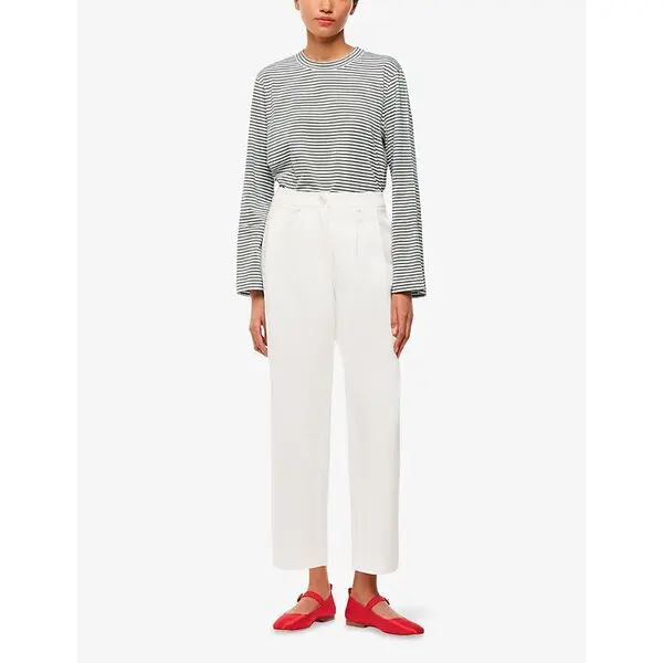 Whistles Stripe Cropped Long-sleeve Cotton-jersey T-shirt