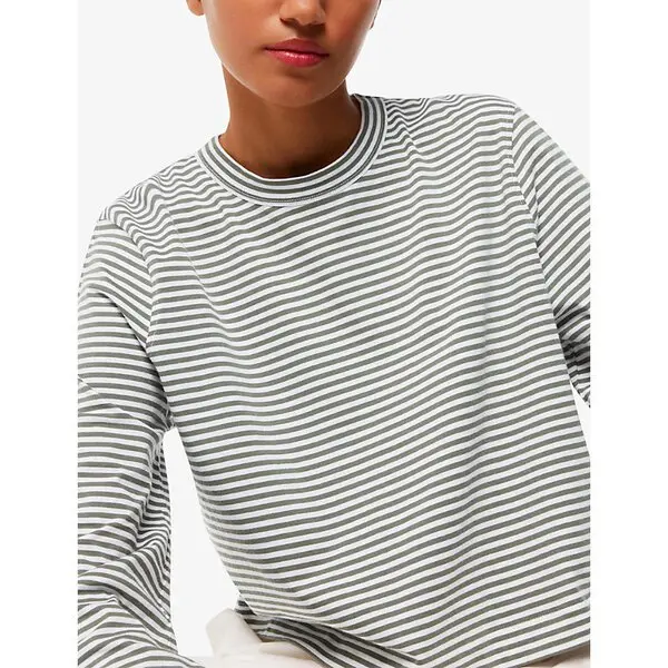 Whistles Stripe Cropped Long-sleeve Cotton-jersey T-shirt