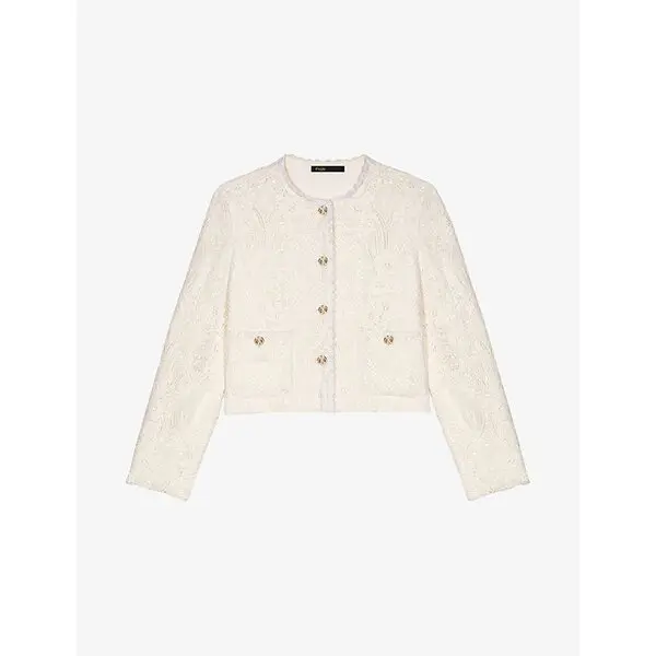 Maje Guipure Cropped Woven Jacket