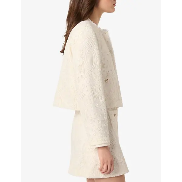 Maje Guipure Cropped Woven Jacket