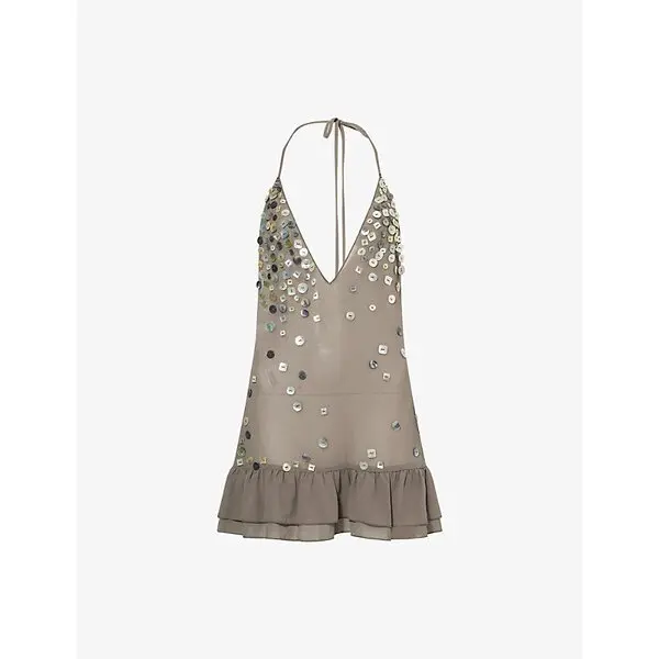 JADED LONDON Shell Button-embellished Woven Mini Dress