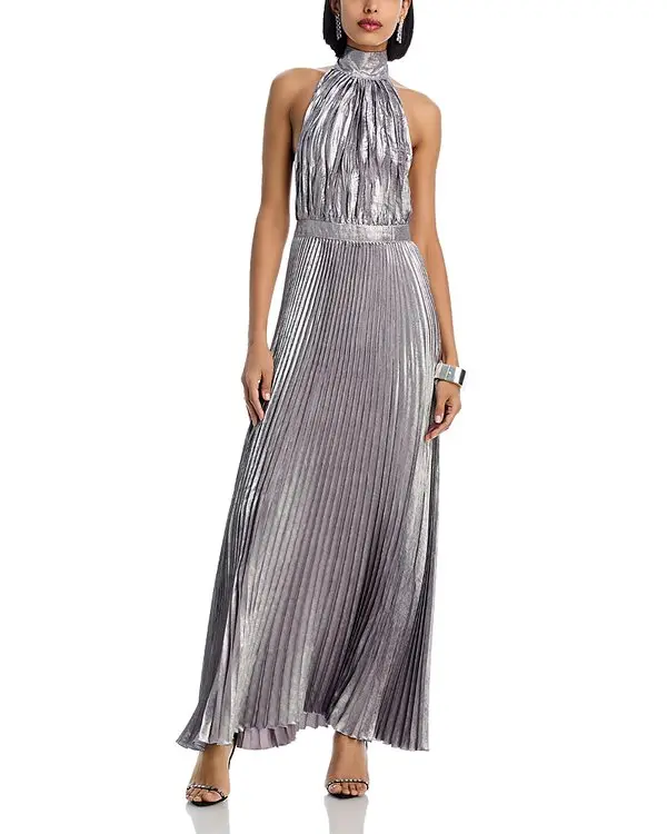 L'IDEE Eden Pleated Halter Dress - Cosmic Shimer