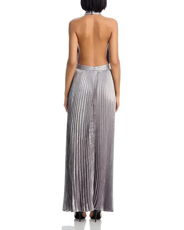 L'Idee Eden Pleated Halter Dress In Cosmic Shimer - 70% Off | Editorialist