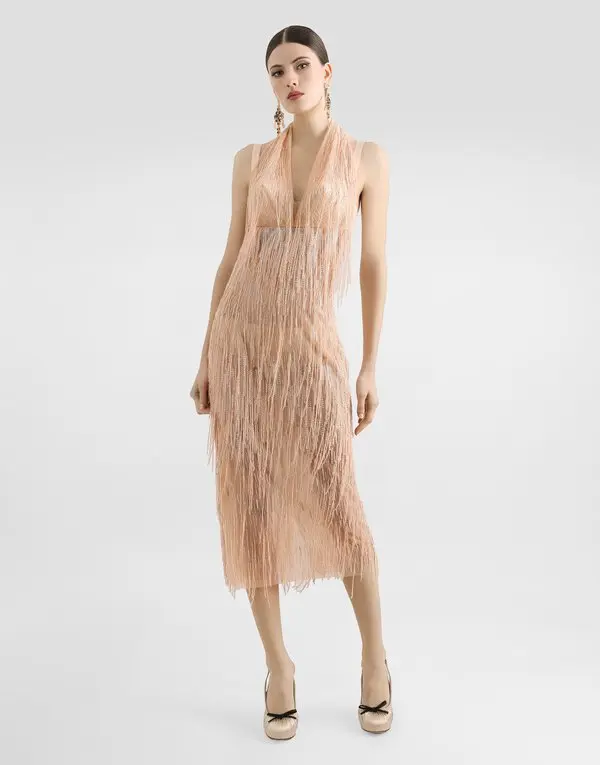 Dolce & Gabbana Calf-Length Dress with Sequined Fringe Embellishment