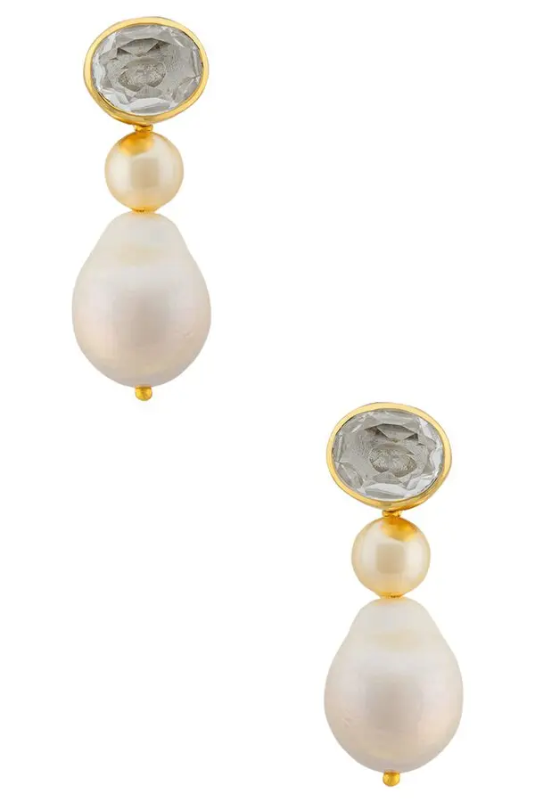VALERE Luminous Drop Earrings - Clear Quartz  Pearl  & Gold