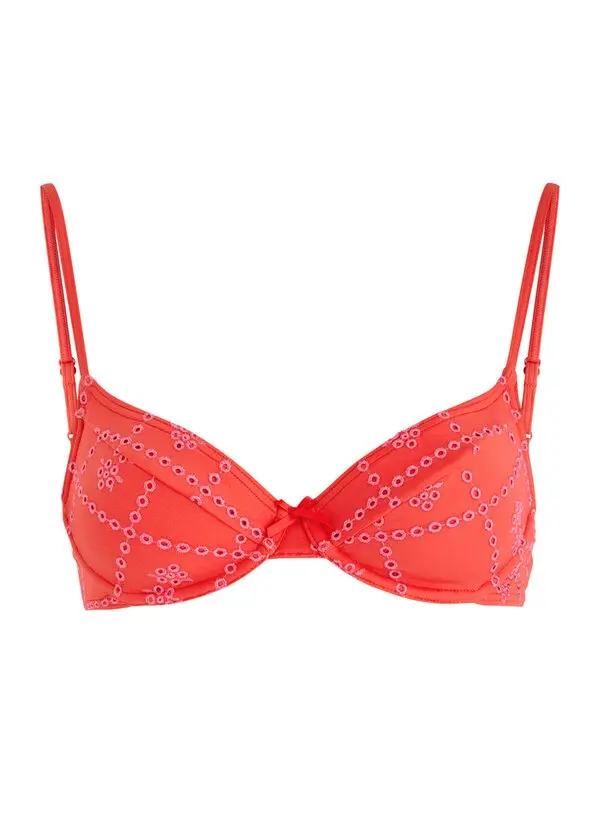 DAMSON MADDER Uma Embroidered Bikini Top - Red