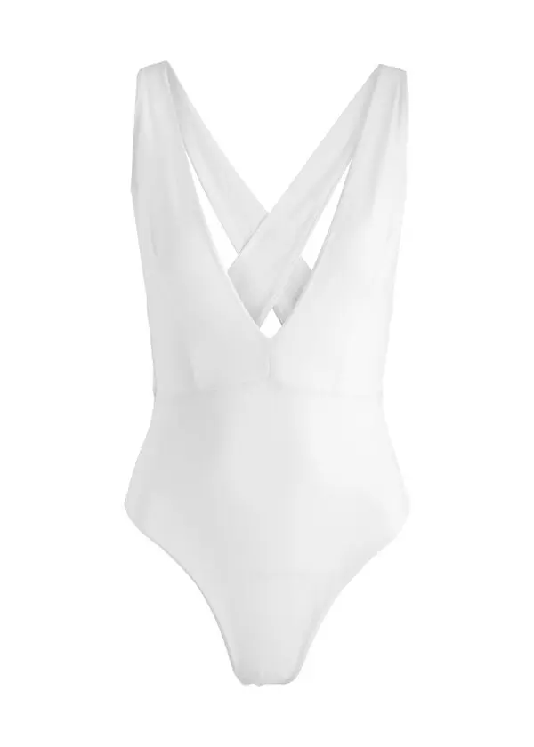 Max Mara Cristel Plunge Halterneck Swimsuit - White