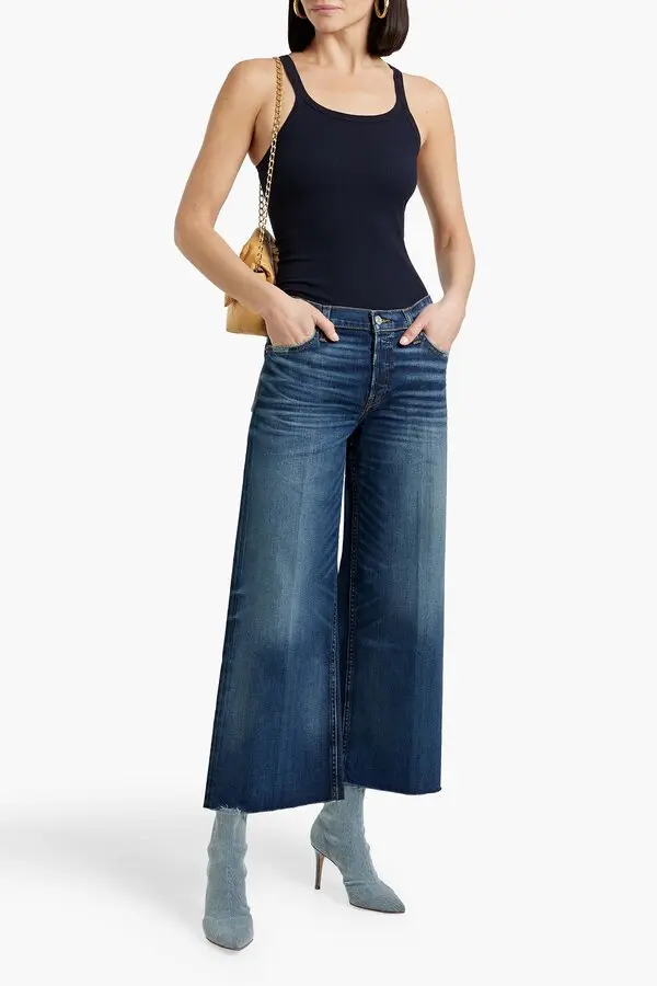 RE/DONE Cropped Distressed Wide-leg Jeans
