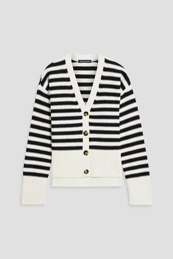 Veronica Beard Saylor Striped Cotton Cardigan - Off-white