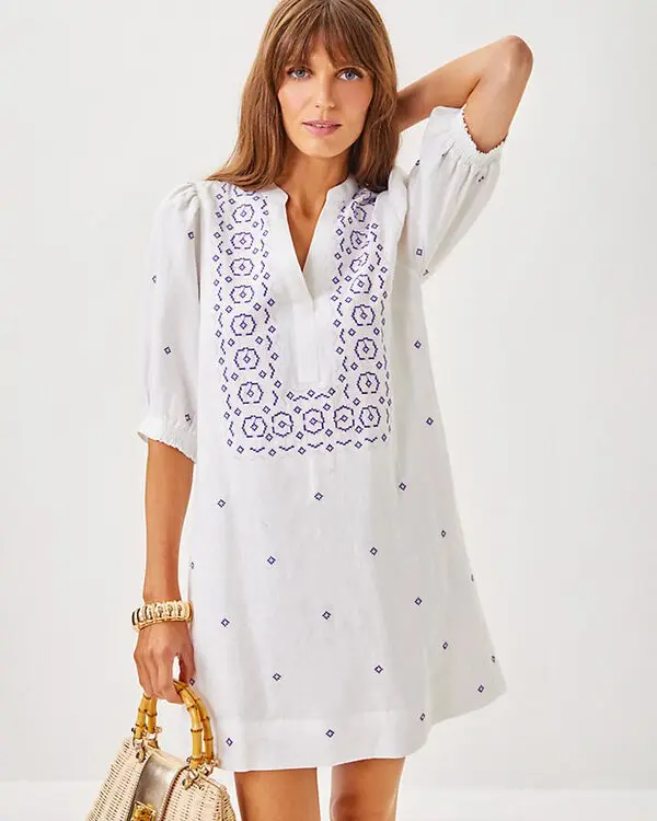 Lilly Pulitzer Mialeigh Linen Dress Water Hyacinth Geo Criss