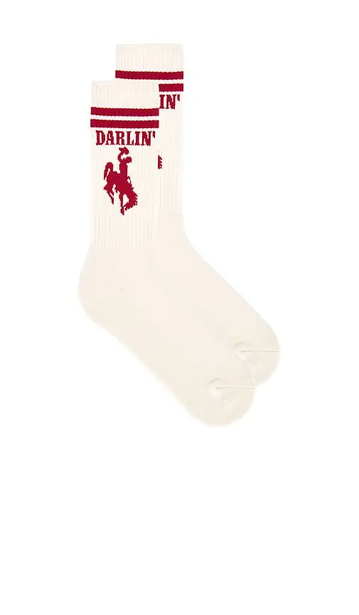 DARLIN Roundup Crew Socks - Ivory & Red