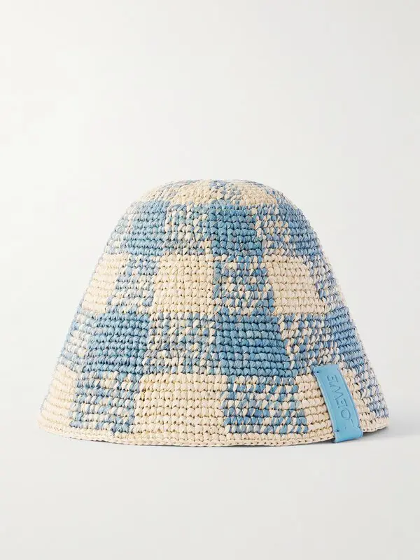Loewe Checked Raffia Bucket Hat - Neutrals