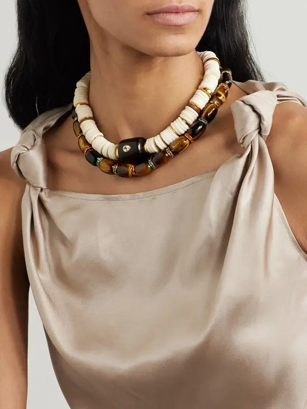 JULIETTA Gold-tone Tiger's Eye And Crystal Beaded Necklace